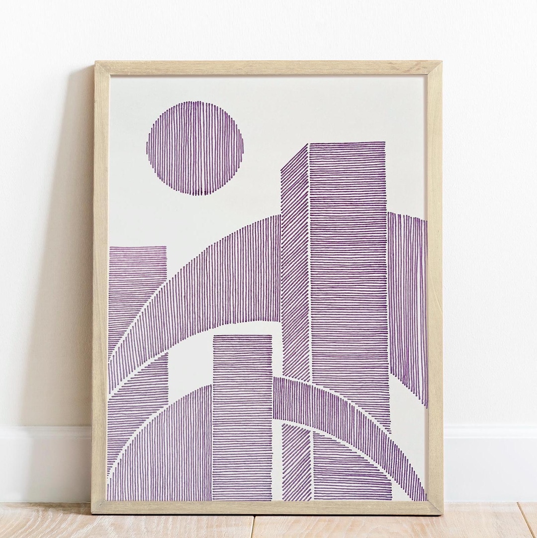 Original Line Purple Marker Drawing Abstract Geometric Modern Art ...