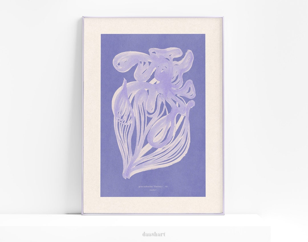 Purple Abstract Line Flower Wall Art Minimalist Poster Modern Line ...