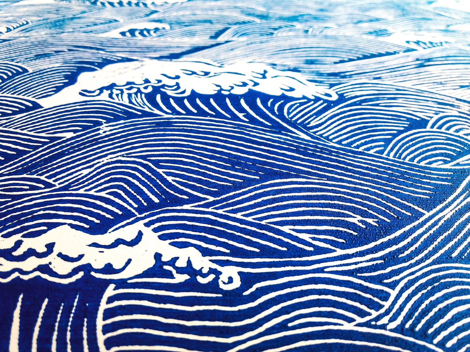 Original Linocut Print Blue Wave Art Nautical Wall Decor - Etsy