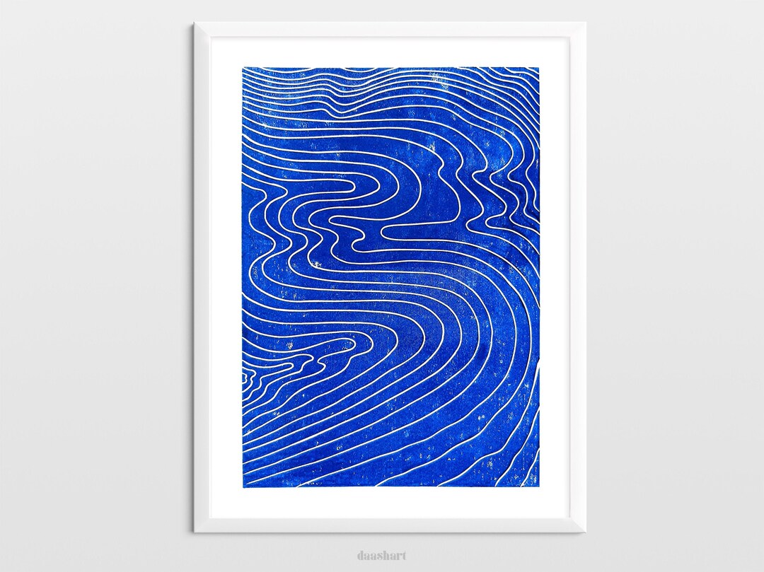 Linocut Print Abstract Blue Water Nautical Wall Decor Original - Etsy