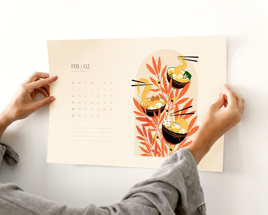 Printable Illustrated Calendar 2024 Personalized Food and Drink 17x11 ...
