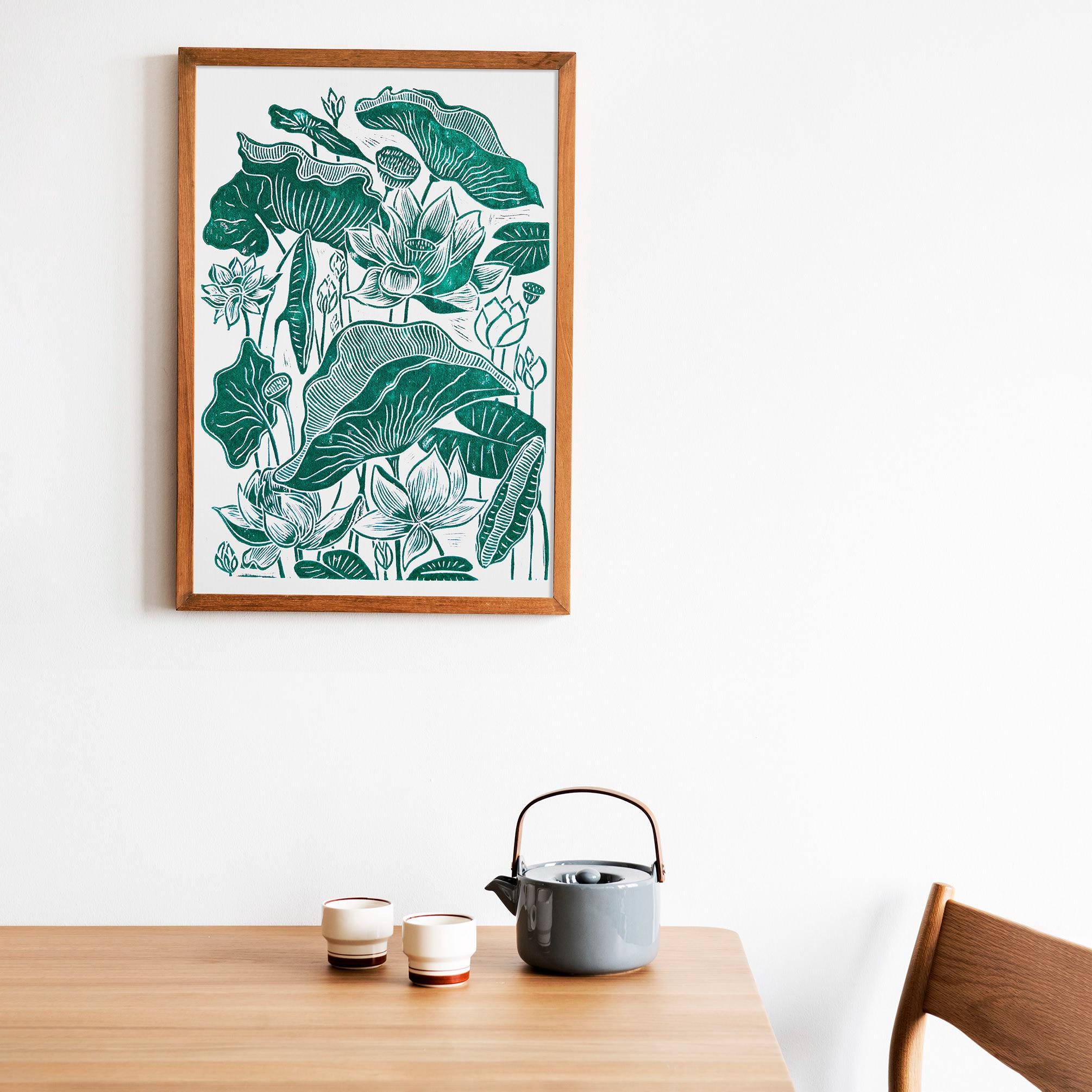 Japanese Lotus Flower Linocut Print Botanical Original Artwork ...