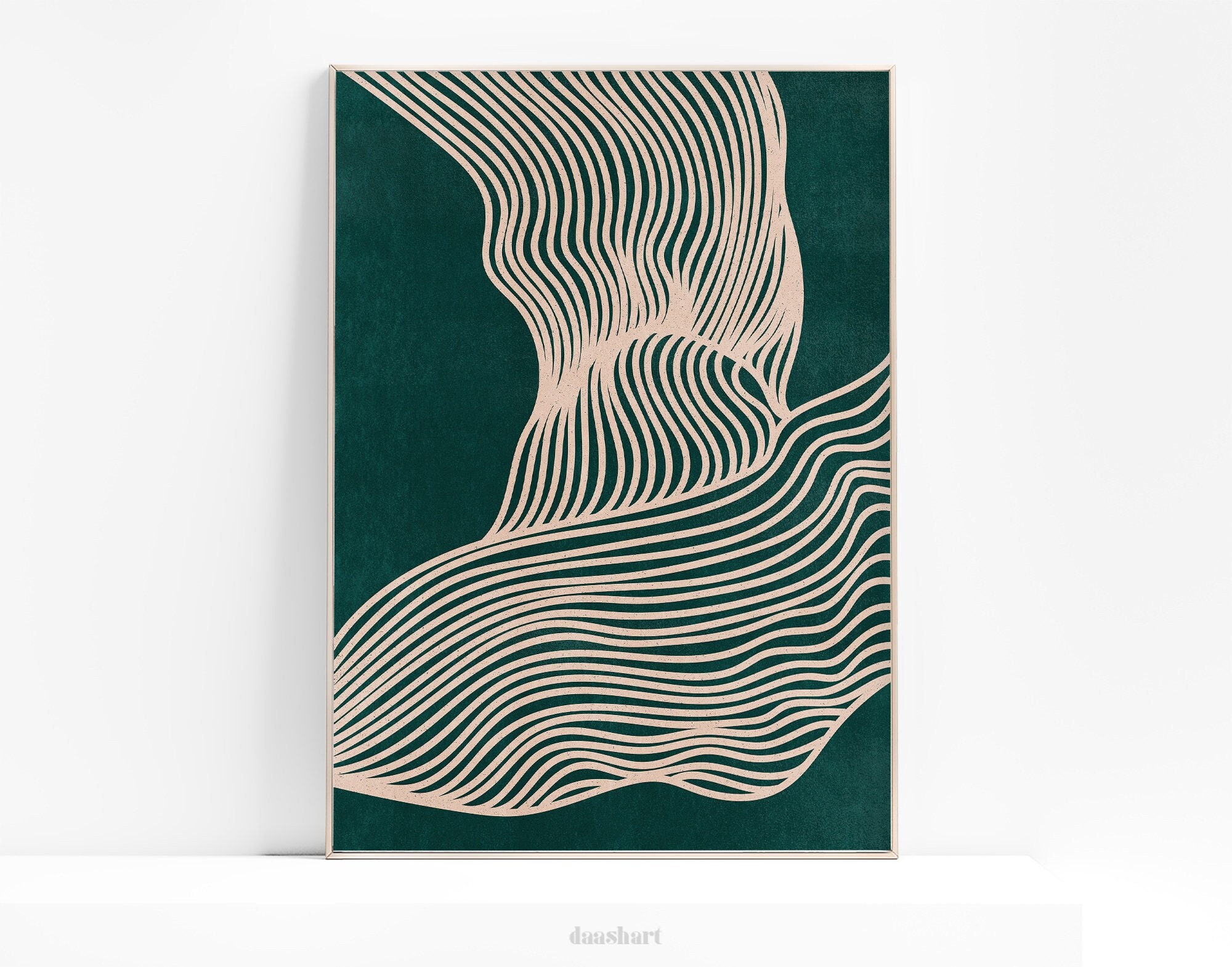 Trendy Emerald Green and Beige Abstract Line Art Poster - Etsy