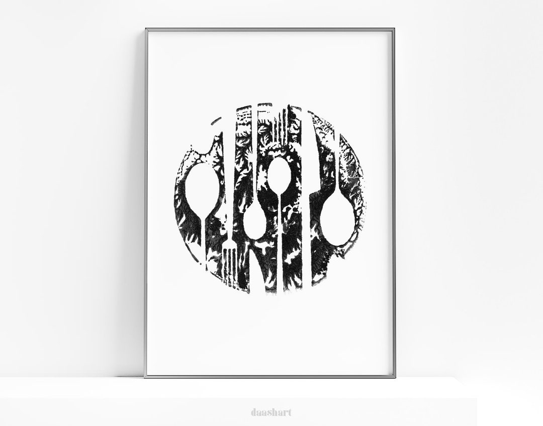 Printable Wall Art Black Abstract Spoon Fork Knife Monotype Large ...