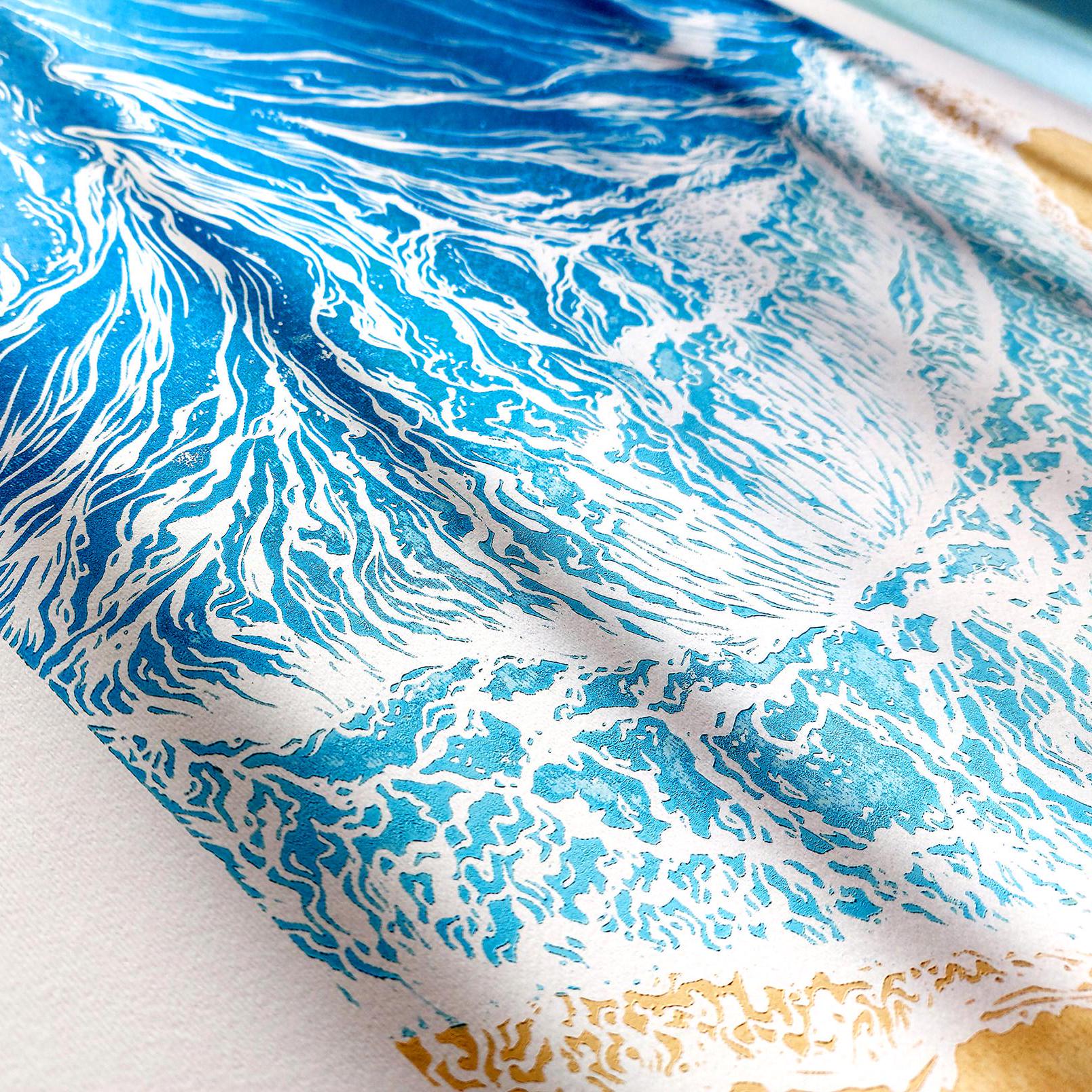 Summer Wall Art Linocut Print Ocean Waves Linocut Nautical Wall Art Sea ...