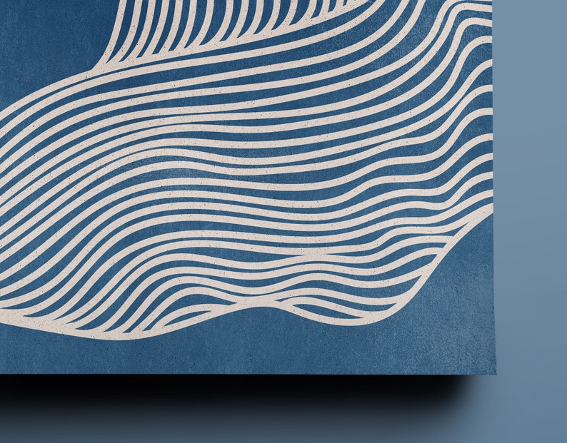 Navy Blue Poster Abstract Line Art Printable Trendy Living | Etsy