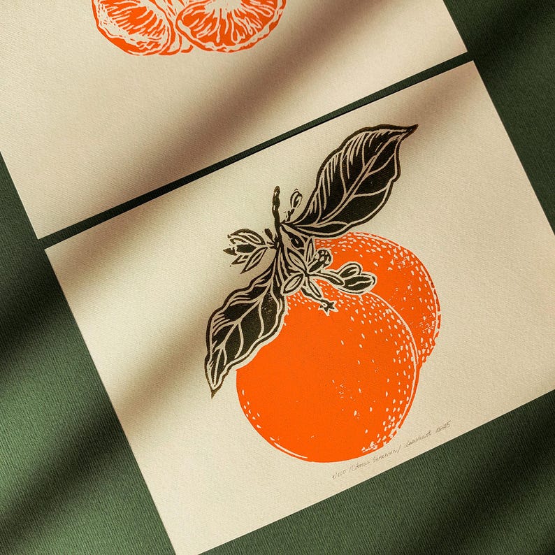 Vintage Clementine Slice Fruits Linocut Print Mini Gallery Wall Set of ...