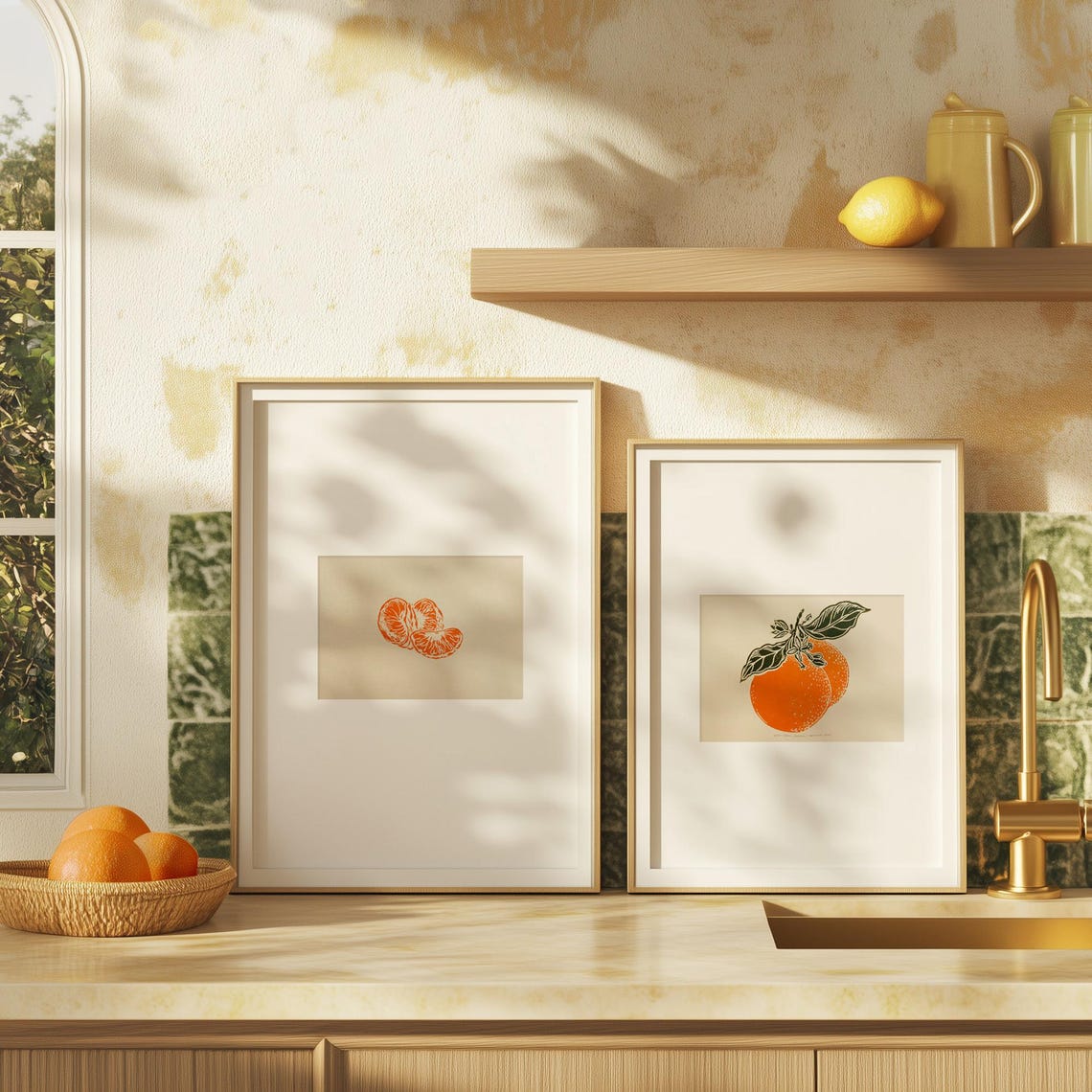 Vintage Clementine Slice Fruits Linocut Print Mini Gallery Wall Set of ...