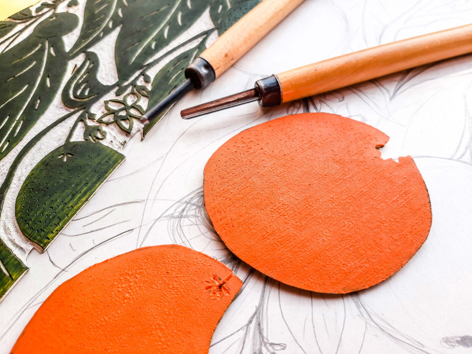 Original linocut print Oranges artwork Botanical kitchen wall | Etsy