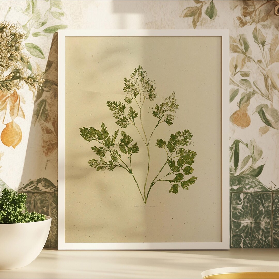 Sage Green Parsley Large Monotype Print Minimalist Farmhouse Kitchen ...