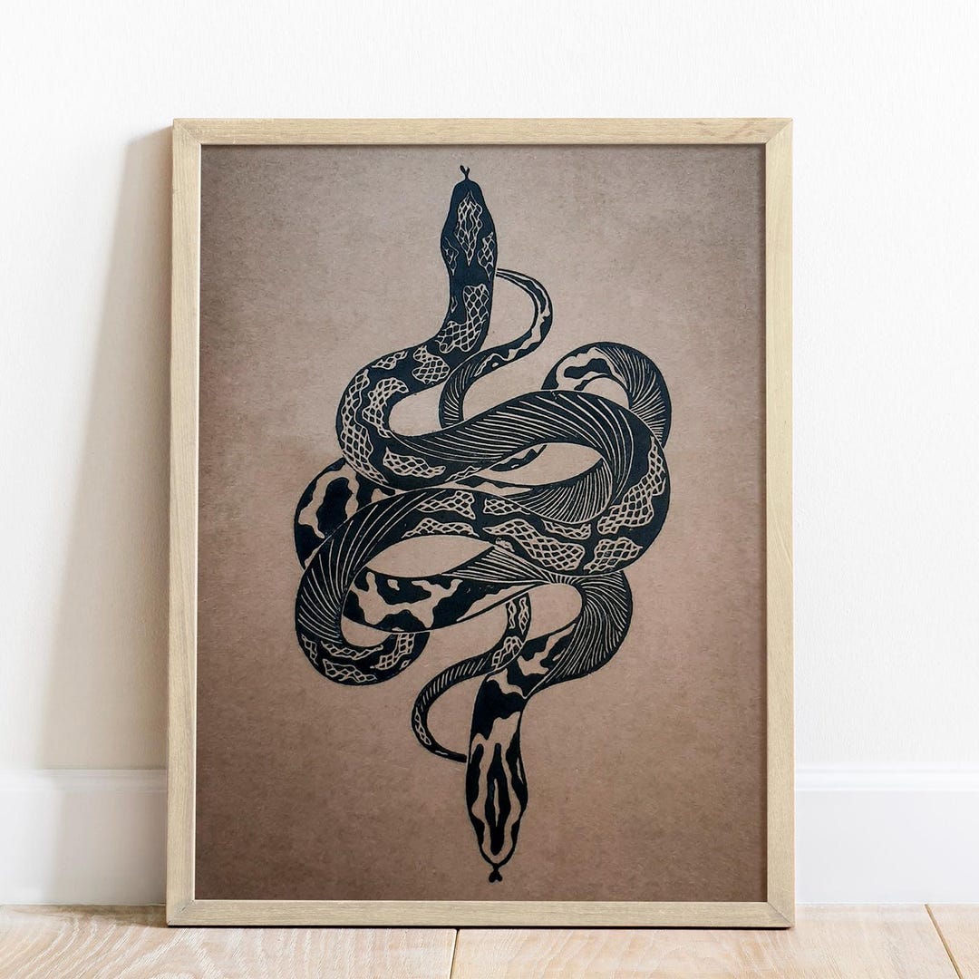 Linocut Print Snake Linogravure Original Art Living Room Decor One of A ...