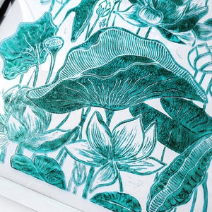 Plexiglass Linocut Print Lotus Flower Botanical Art Living Room Decor ...