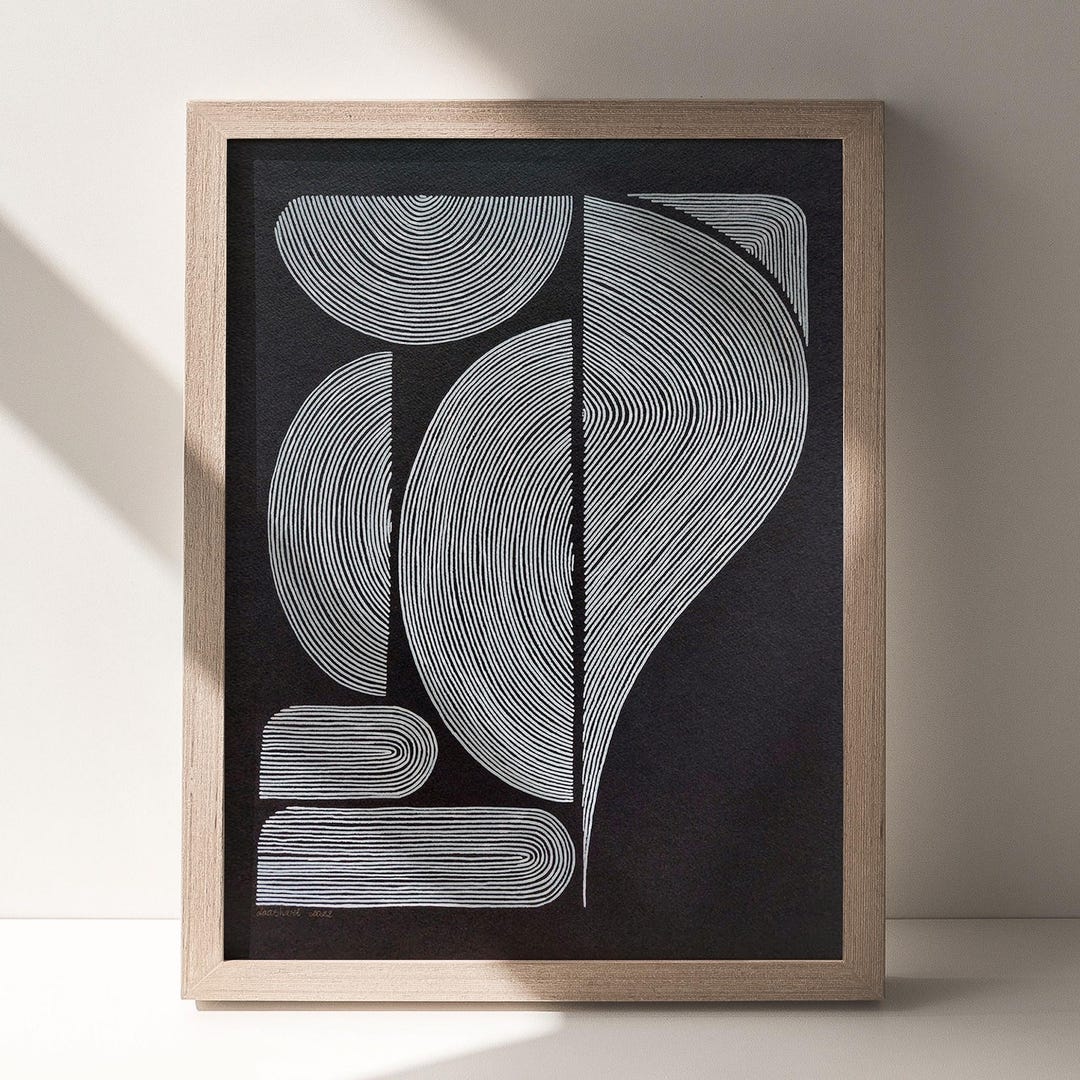 Mid Century Modern Original Line Drawing Abstract Black Wall Art ...