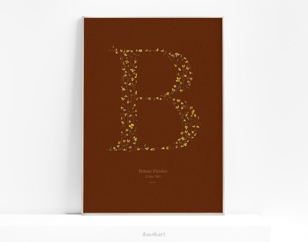 Personalized Name Letter Pressed Flower Plants Floral Initial Poster ...