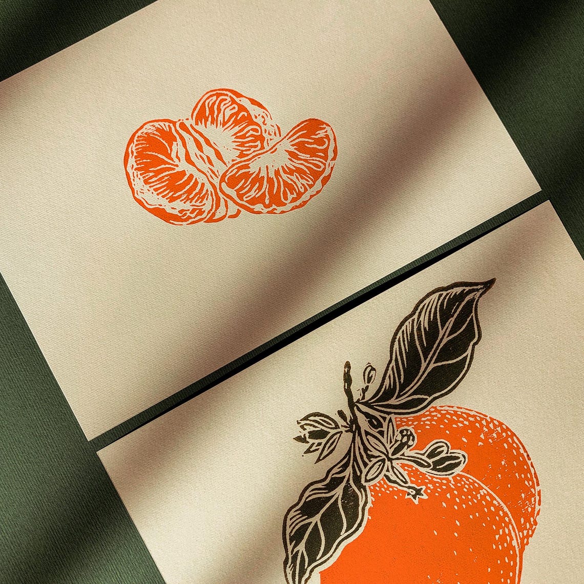 Vintage Clementine Slice Fruits Linocut Print Mini Gallery Wall Set of ...
