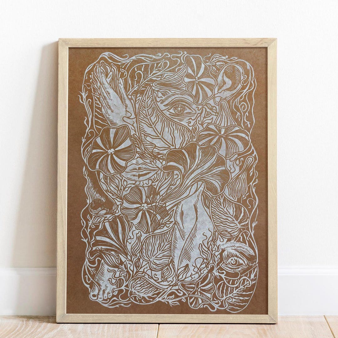 Linocut Print Color Year 2025 Mocha Mousse Botanical Print Body Parts ...