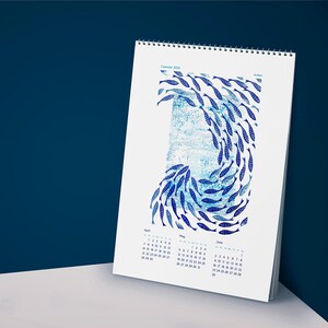 Printable Illustrated Calendar 2025 Blue Ocean Waves and Fish Sky ...