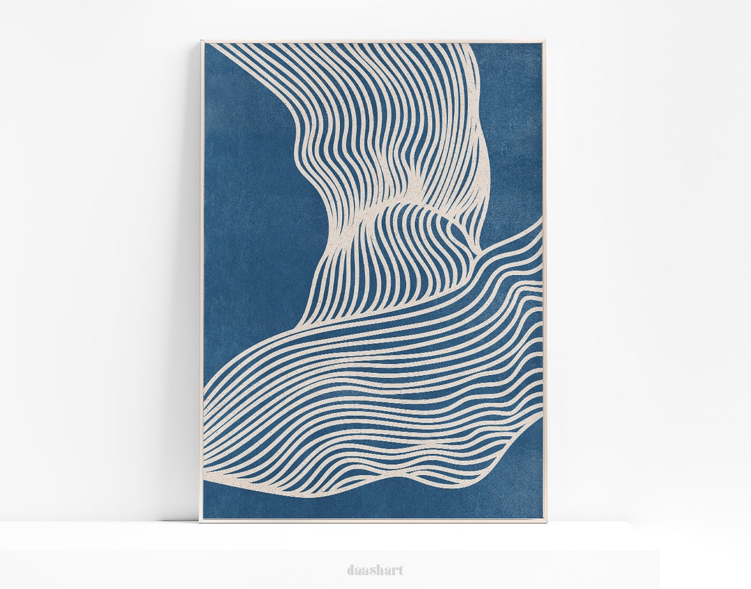 Navy Blue Poster Abstract Line Art Printable Trendy Living Room Decor ...