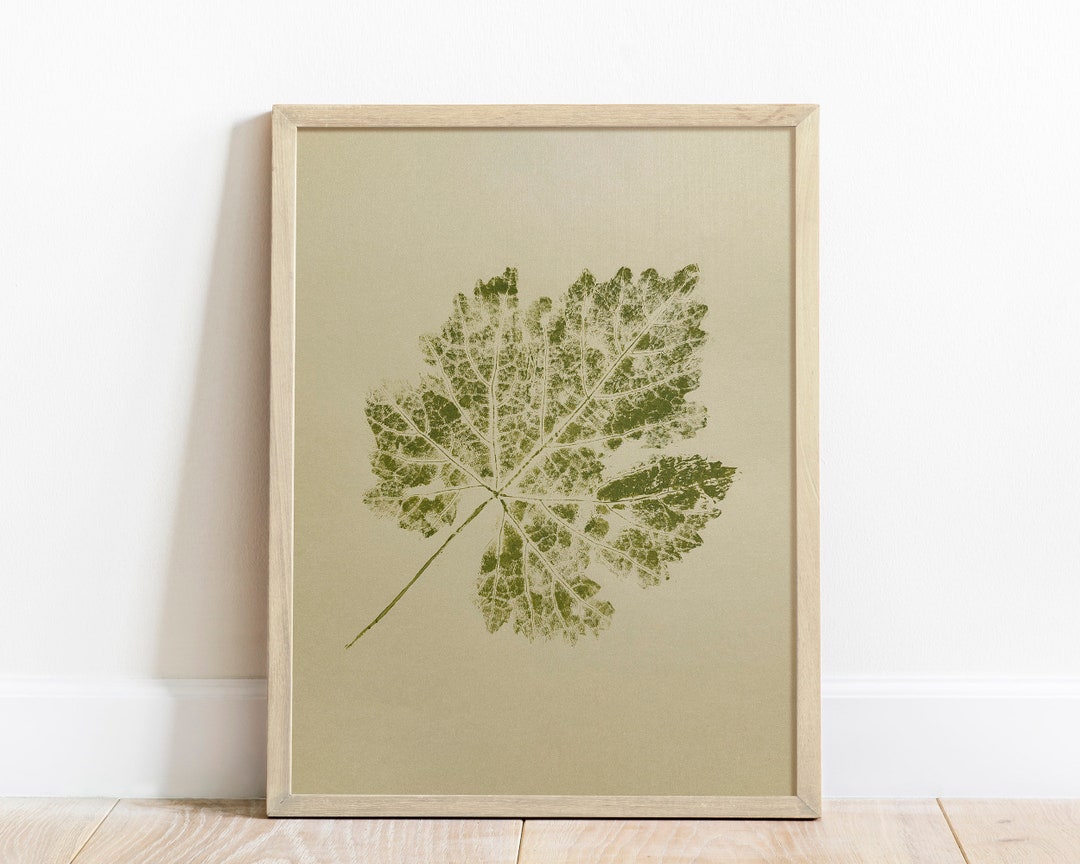 Grape Green Relief Textured Leaf Plant Monotype Print Retro Modern Wall ...