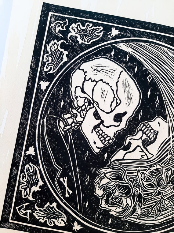 Home Décor Wall Décor Skull Linocut Print Skull Print Custom Art Prints ...