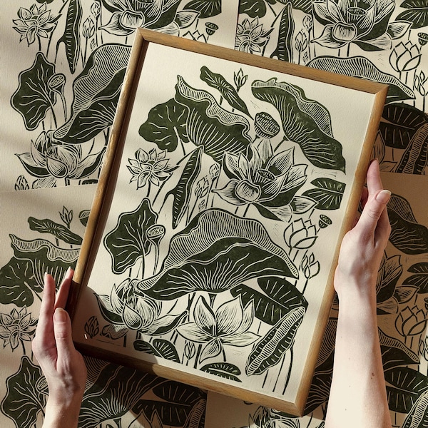 Lotus Linocut - Etsy