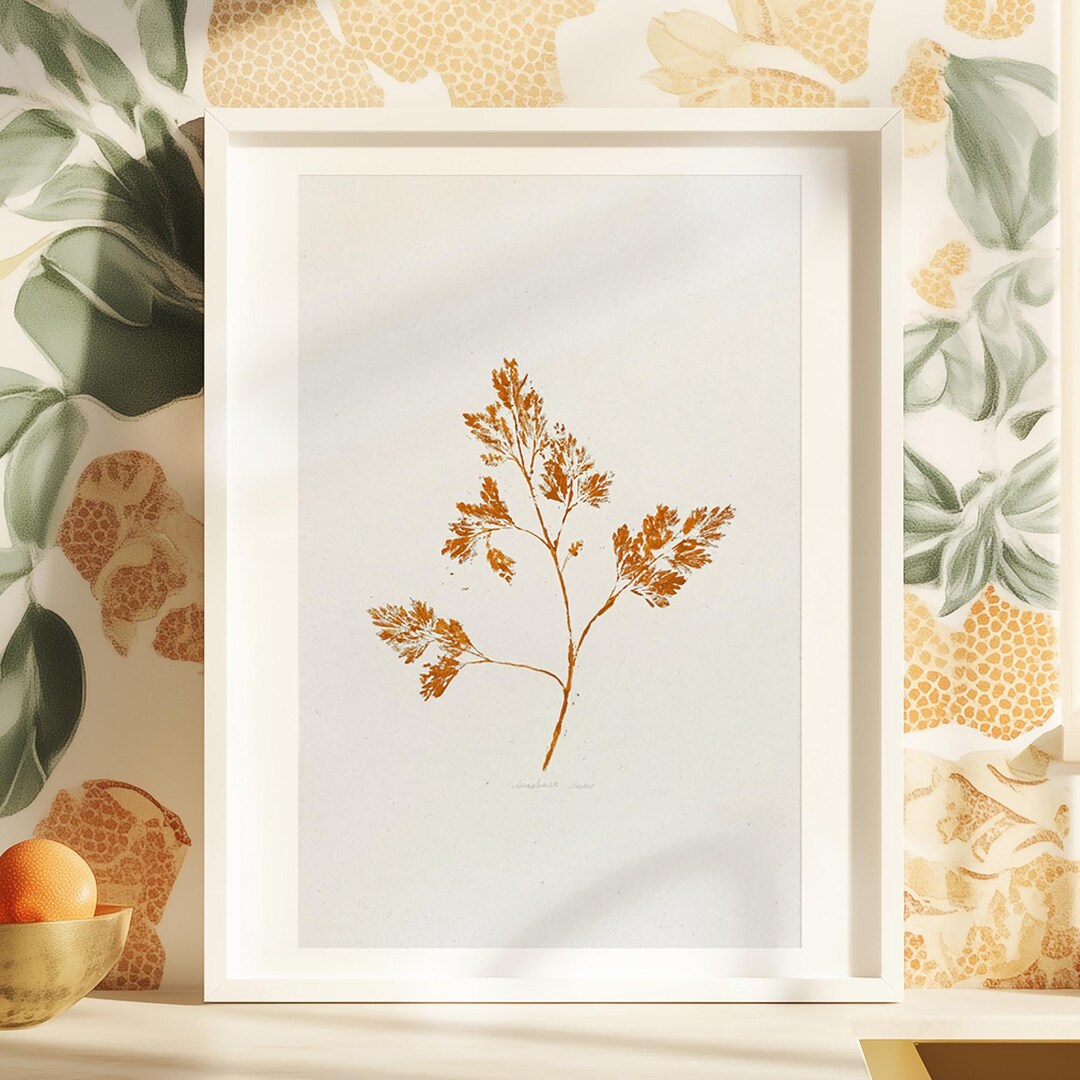 One of a Kind Large Ochre Parsley Plant Monotype Print Original ...