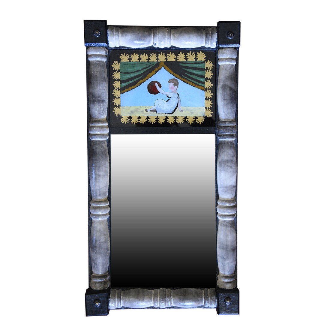 Antique Split Baluster Mirror With Reverse Painted Child Playing With a ...