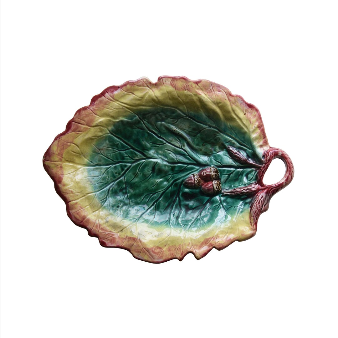 19th Century Majolica Acorn and Leaf Molded Platter - Etsy