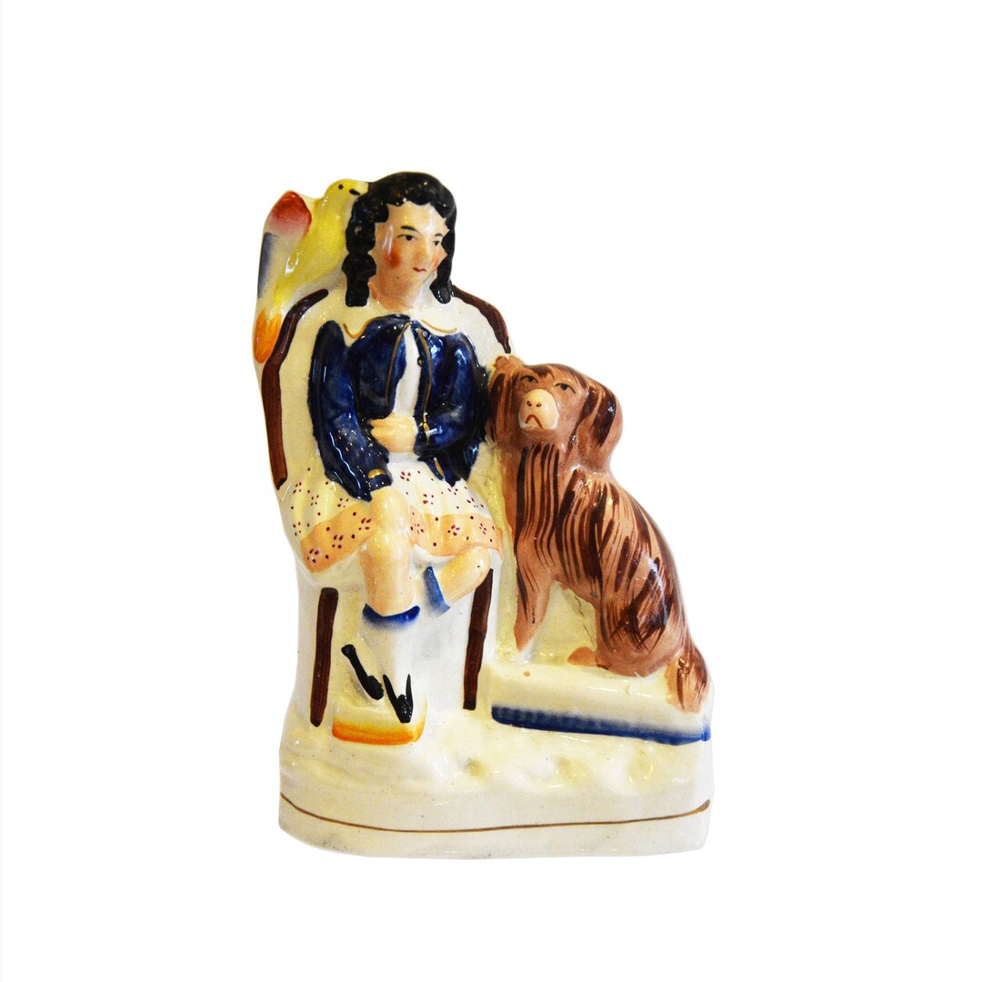 Antique Staffordshire Flatback Figure of a Young Boy With a Dog and ...