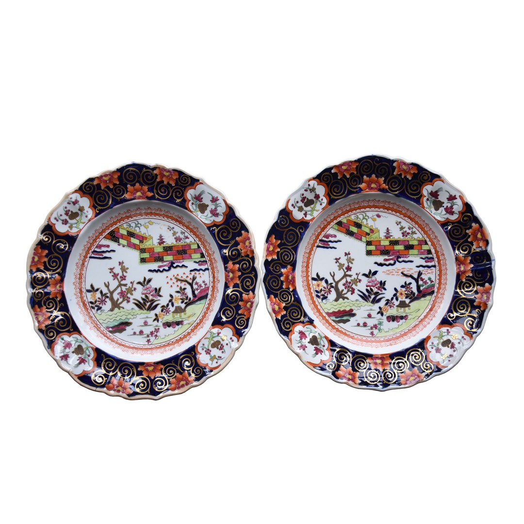 Pair of Early Antique English Mason's Plates in the Colored Wall ...