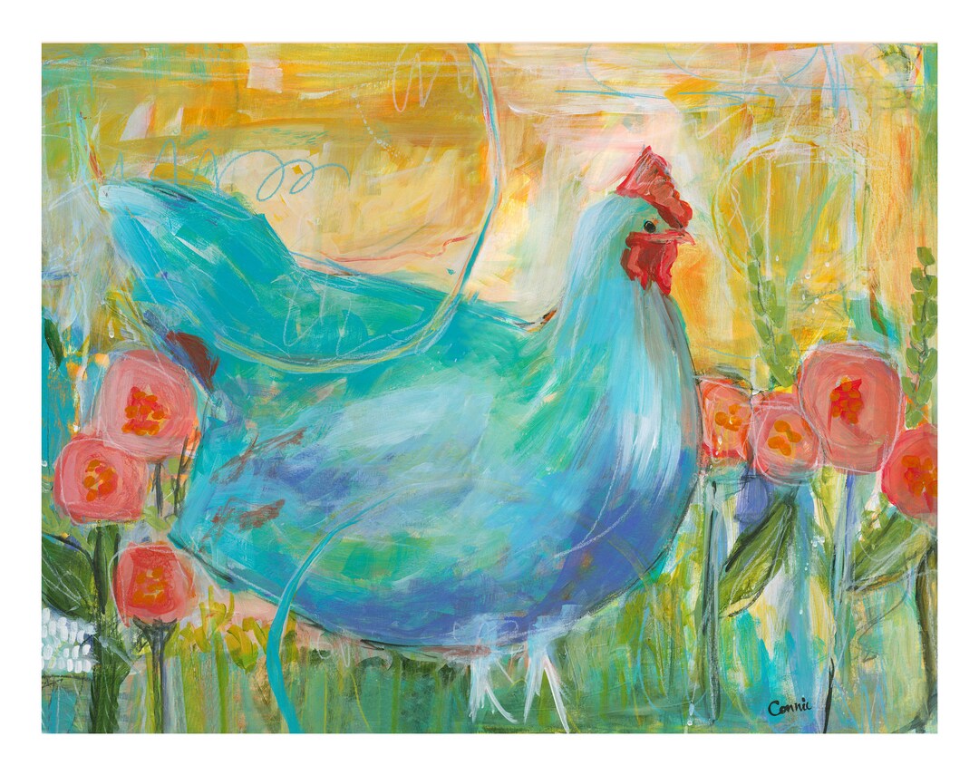 ORIGINAL PAINTING | Pretty Hen Art, Pretty Blue Hen Wall Art Home Decor ...
