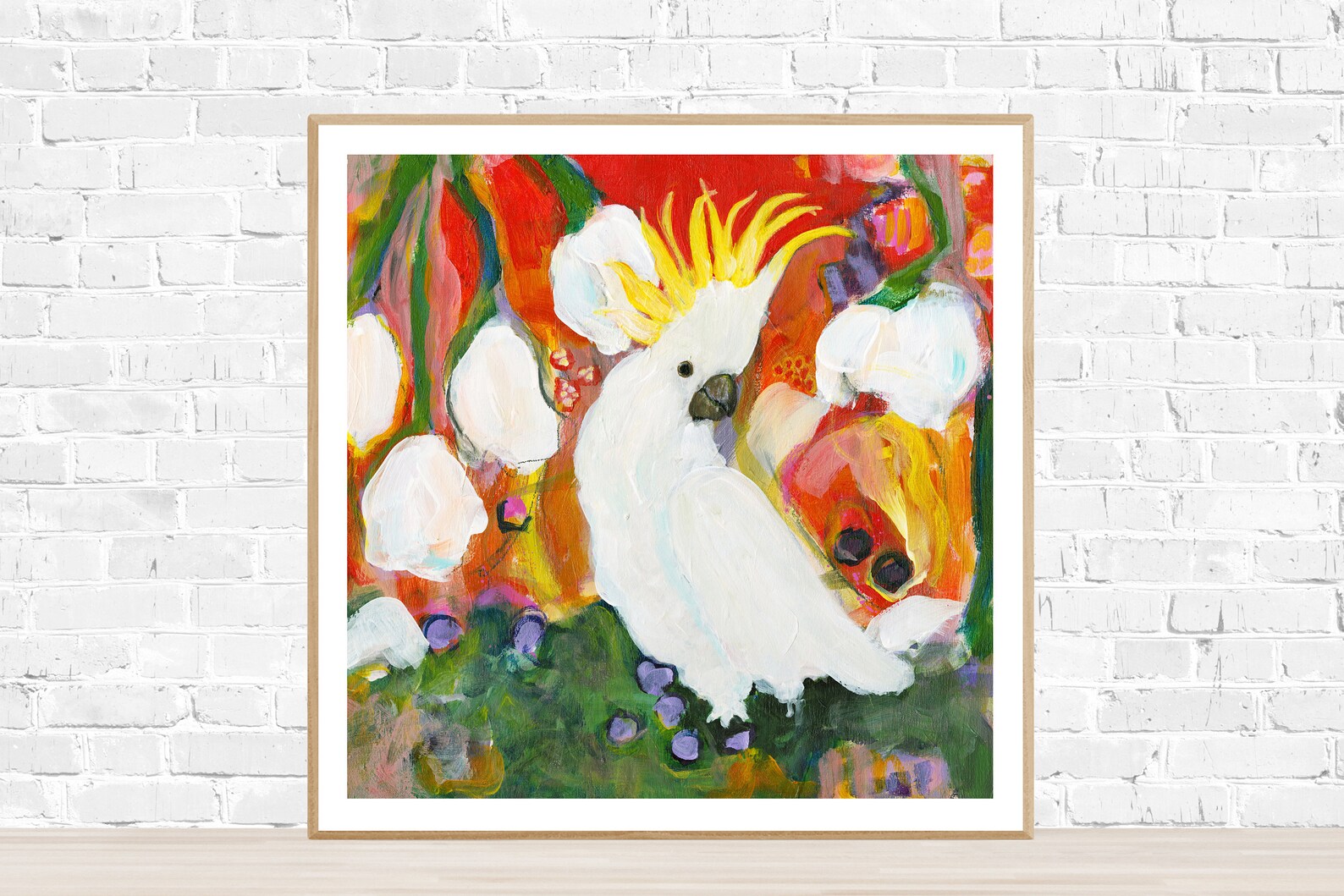 COCKATOO ART PRINT Cockatoo Bird With White Flowers in | Etsy