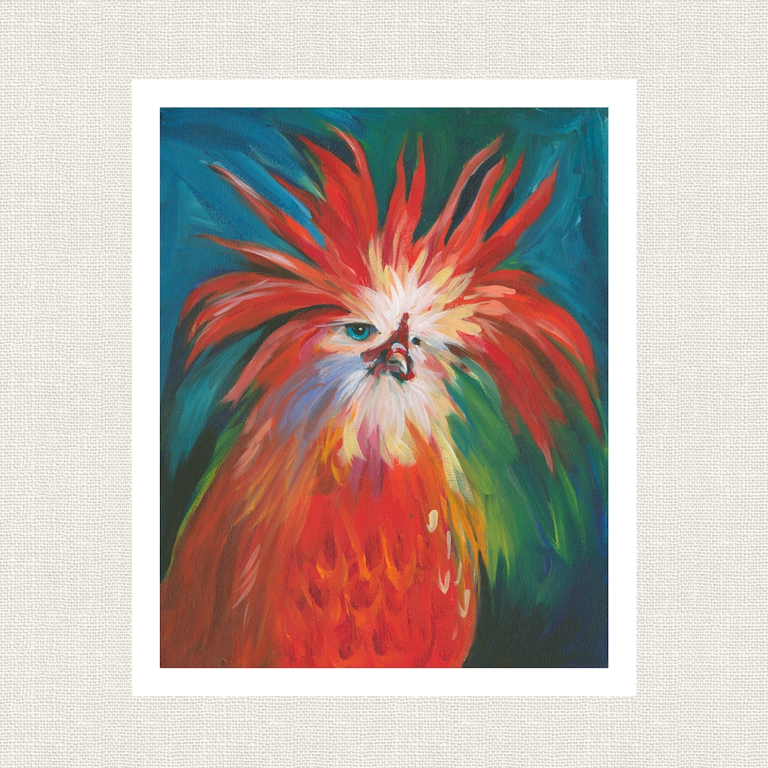 COLORFUL WHIMSICAL CHICKEN Art Print, | Rooster Artwork for Chicken ...