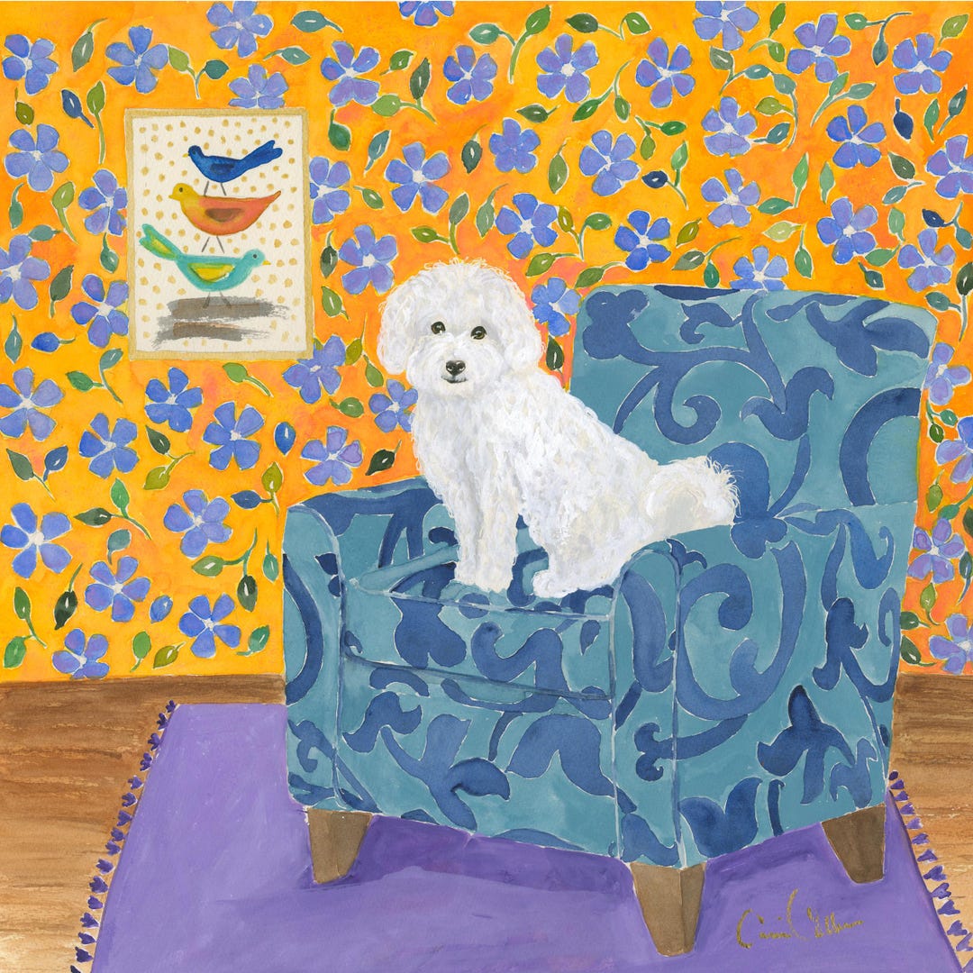 Watercolor Poodle Dog Art Print, Blue Chair Wall Art - Etsy
