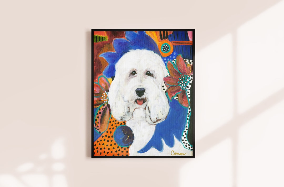 DOODLE DOG Art Print, Contemporary White Dog UNSTRETCHED Canvas Artwork ...