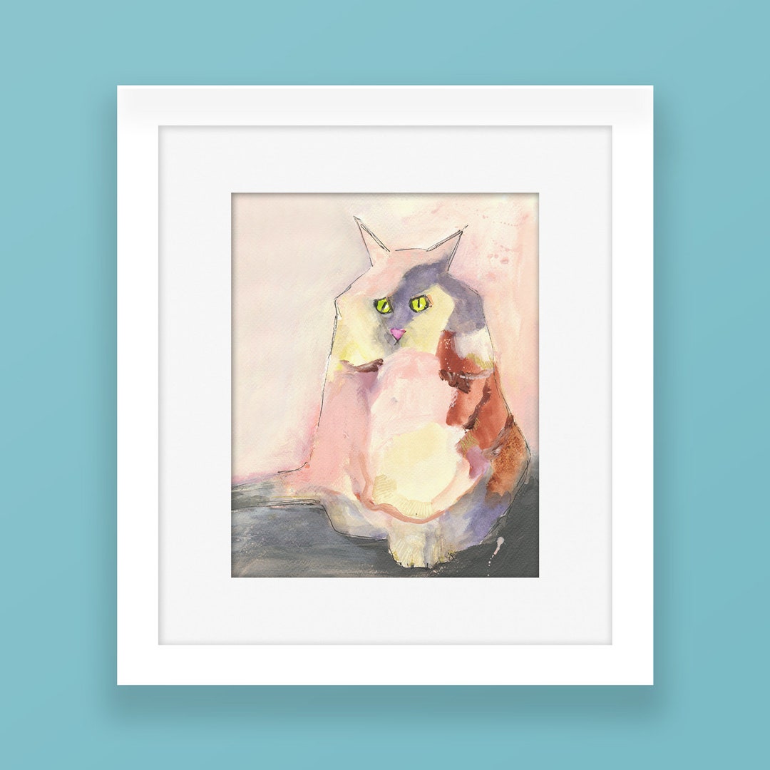 COLORFUL ABSTRACT Pink Cat Art Print for Cat Lover Home - Etsy