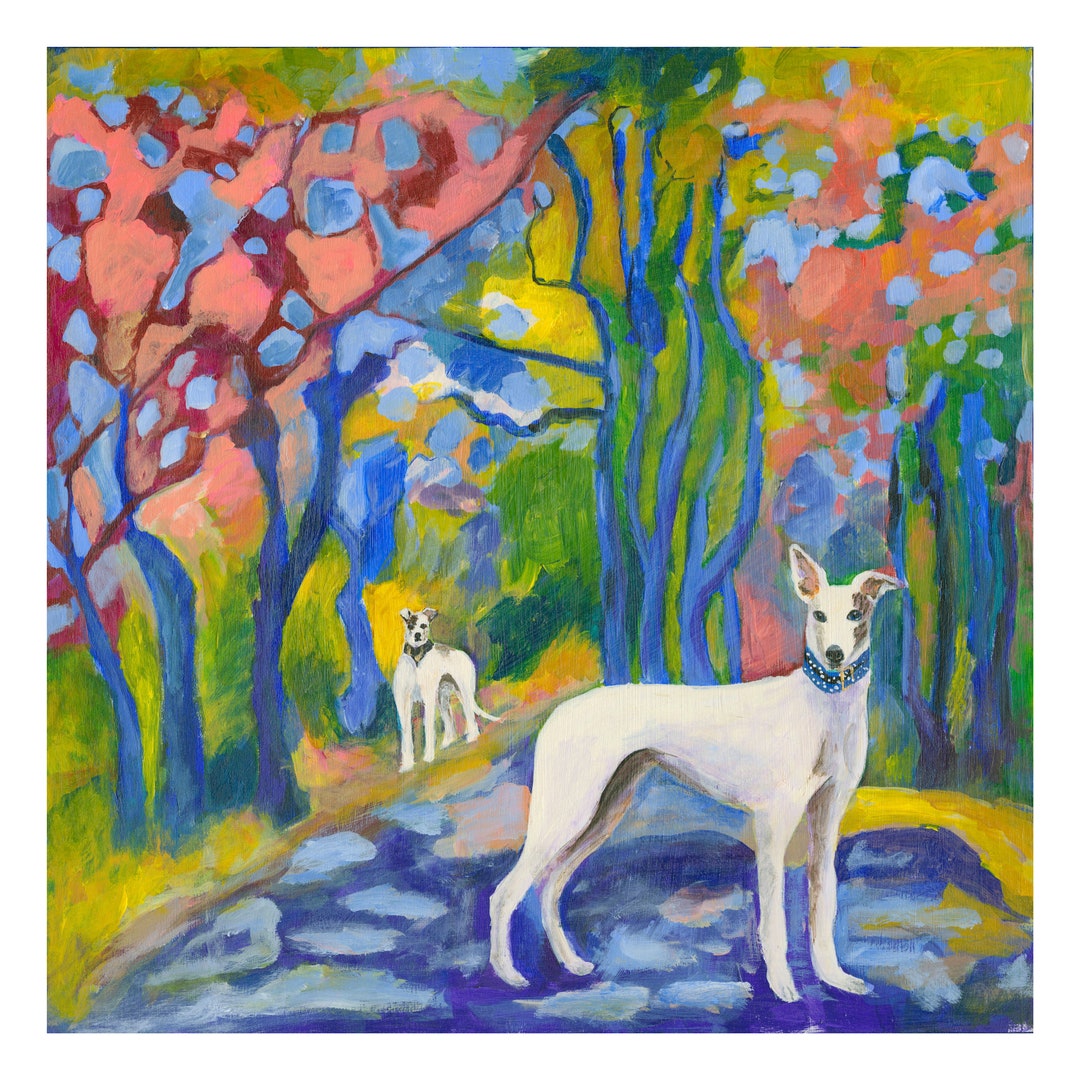 Greyhound Dog Art Print, Colorful Forest Scene - Etsy