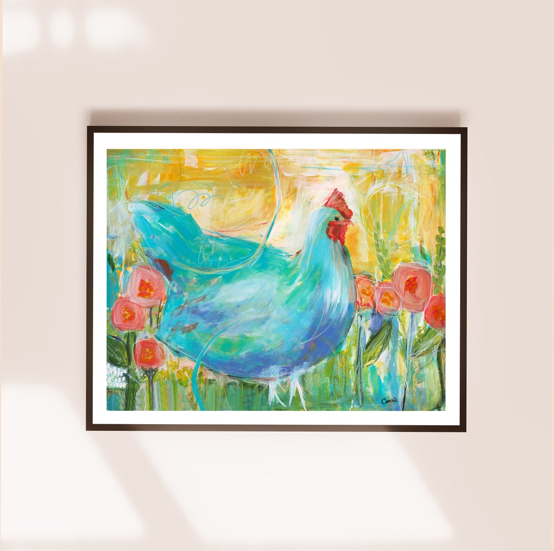 Chicken Art Print, Pretty Hen Art, Pretty Blue Hen Wall Art Home Decor ...