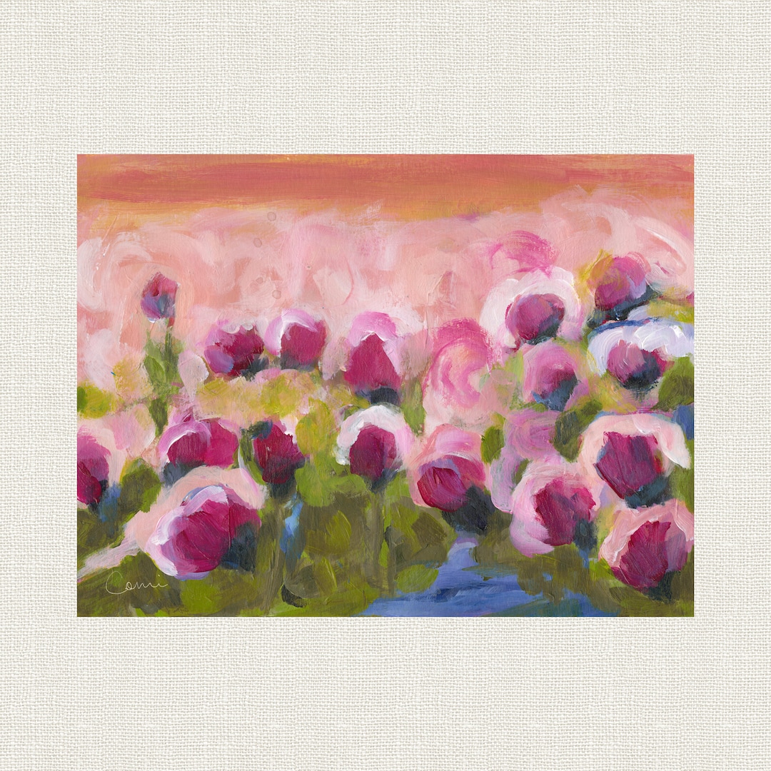 ABSTRACT MODERN PINK Flower Landscape Wall Art Print, Pink Blossoms ...