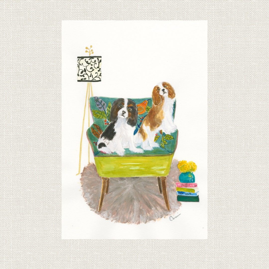 Cavalier King Charles Spaniel Art Print | Blenheim & Tri-color Dogs - Etsy