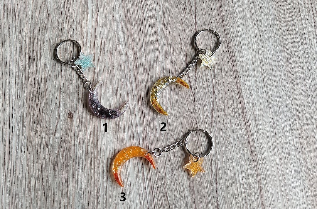 Keychain, Moon Keychain, Colored Keychains, Moon Keyring, Half Moon ...