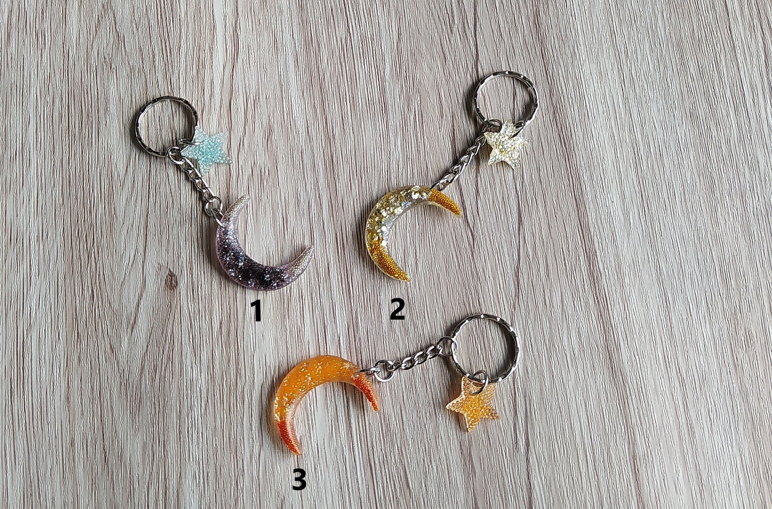 Keychain Moon Keychain Colored Keychains Moon Keyring Half - Etsy