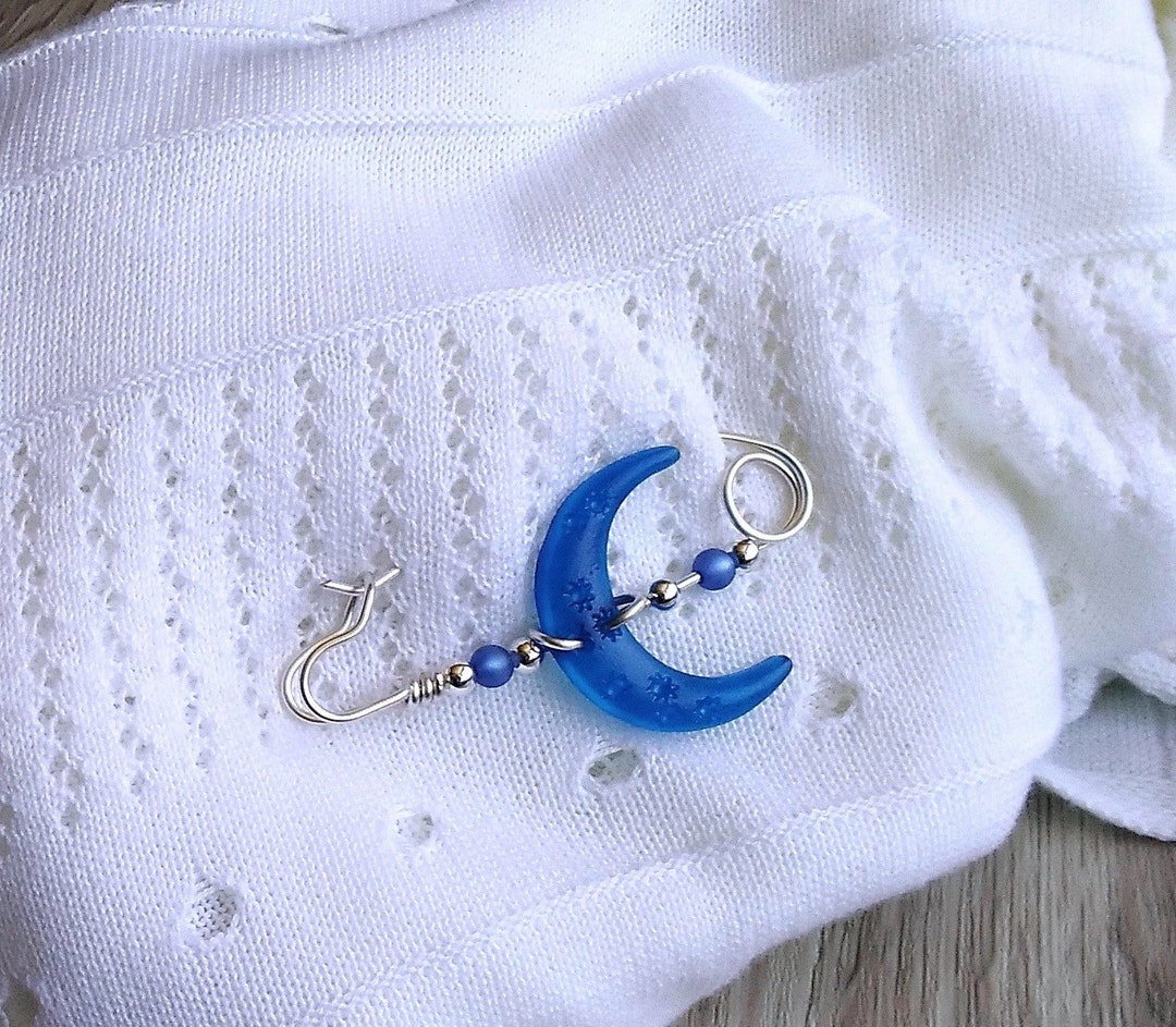 Shawl Pin, Blue Moon Pin, Crescent Moon, Sweater Pin, Half Moon, Resin ...