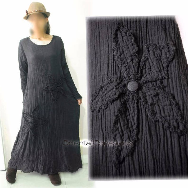 Bumpy Strong Wrinkle W Gauze Cotton Flower Motif Maxi A-line Dress ...
