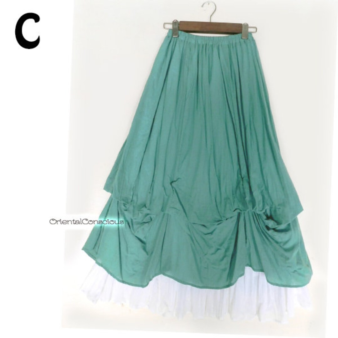 Crumply Bottom Bicolor Layered Flare Skirt C / Boho Peasant Hippie ...