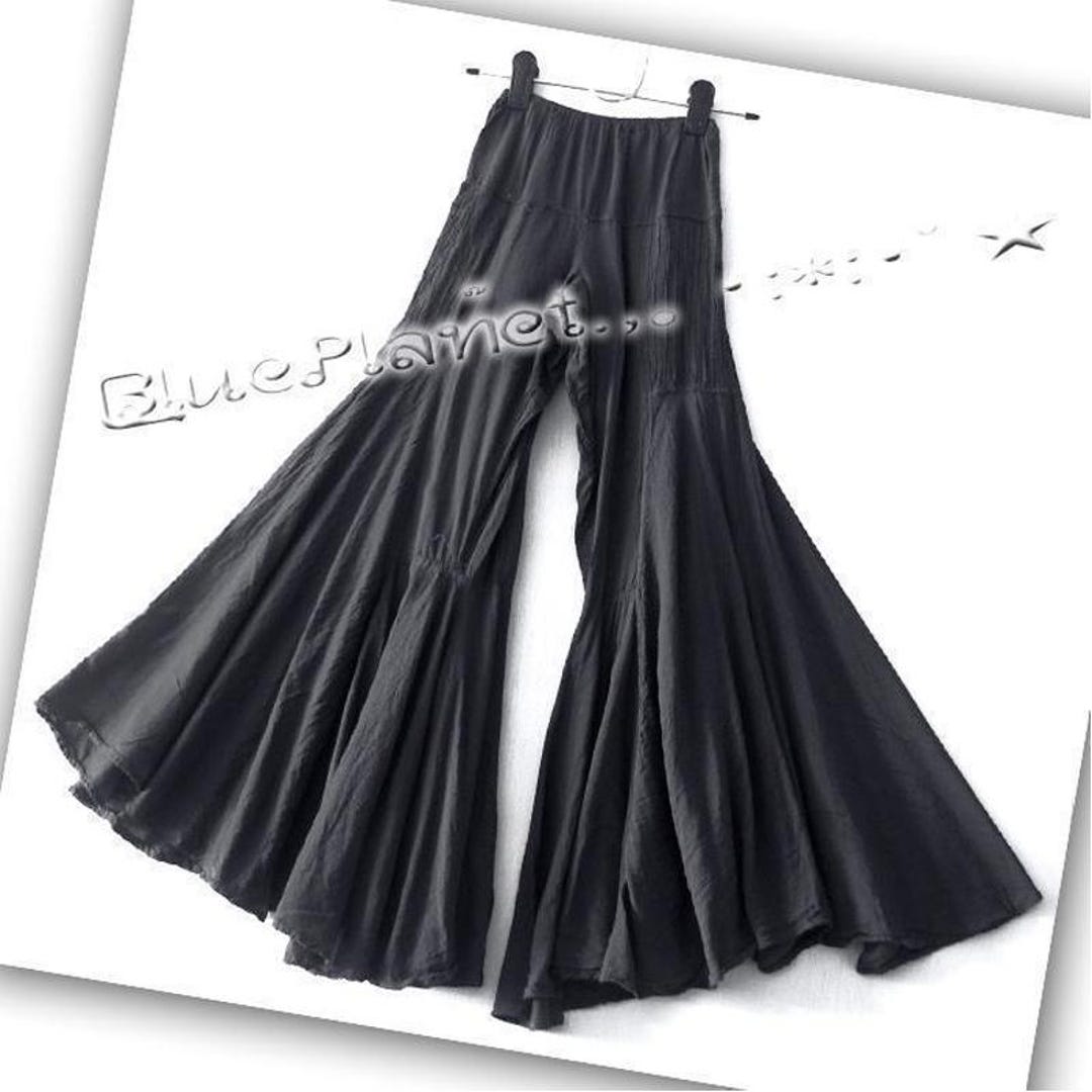 Fluffy Drape Bohemian Flare Pants Black Cotton100% Goth Boho Hippie ...
