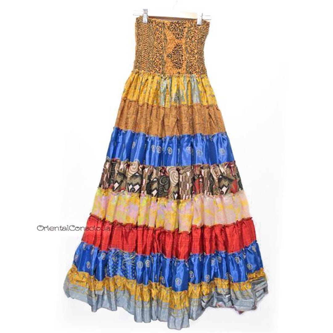 One-of-a-kind Hem Circumference 6m W Flare Tiered Skirt D / Boho Hippie ...