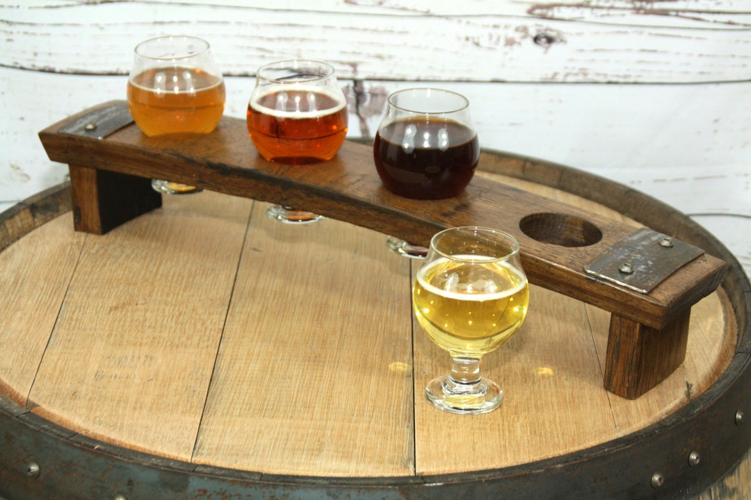 Beer Flight Tray Made From Reclaimed Whiskey Barrel Stave ~ 4 Belgian ...