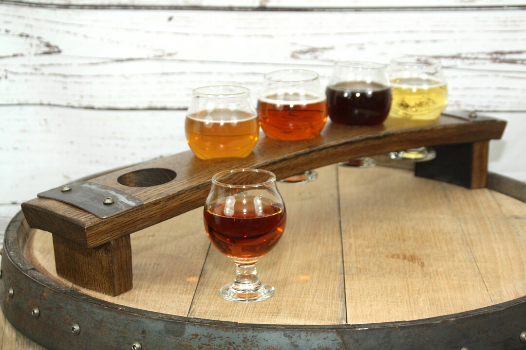 Beer Flight Tray Made From Reclaimed Whiskey Barrel Stave ~ 5 Belgian ...