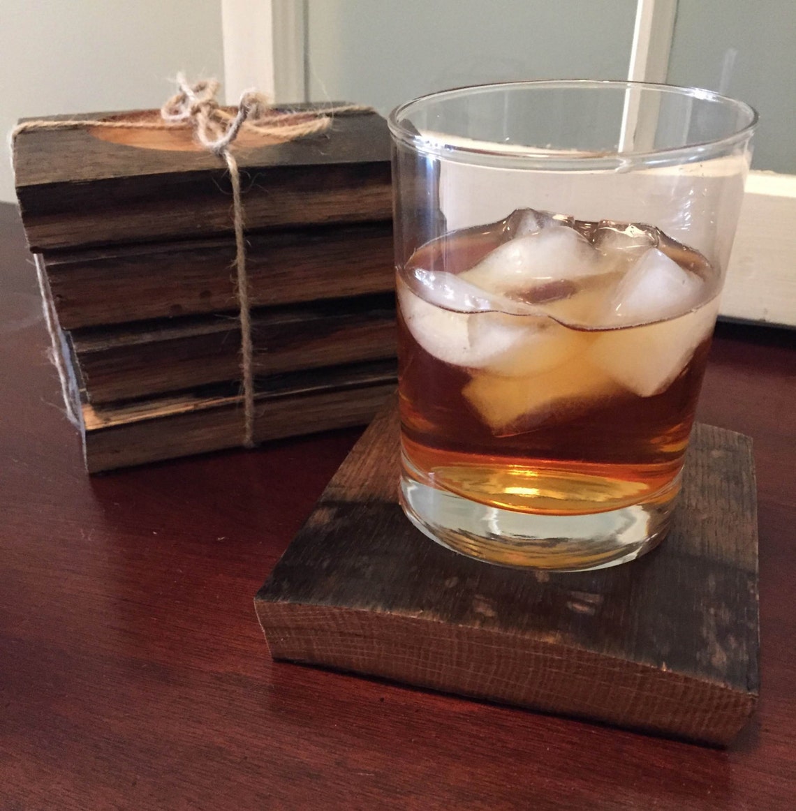 Whiskey Barrel Coaster Set Made From A Reclaimed Whiskey - Etsy